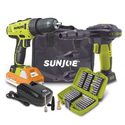 Sun Joe Cordless Drill + High-Volume Inflator Bundle